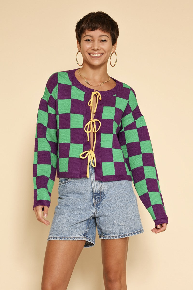 Mardi Gras Checkered Tie Front Cardigans – Prune & Wild